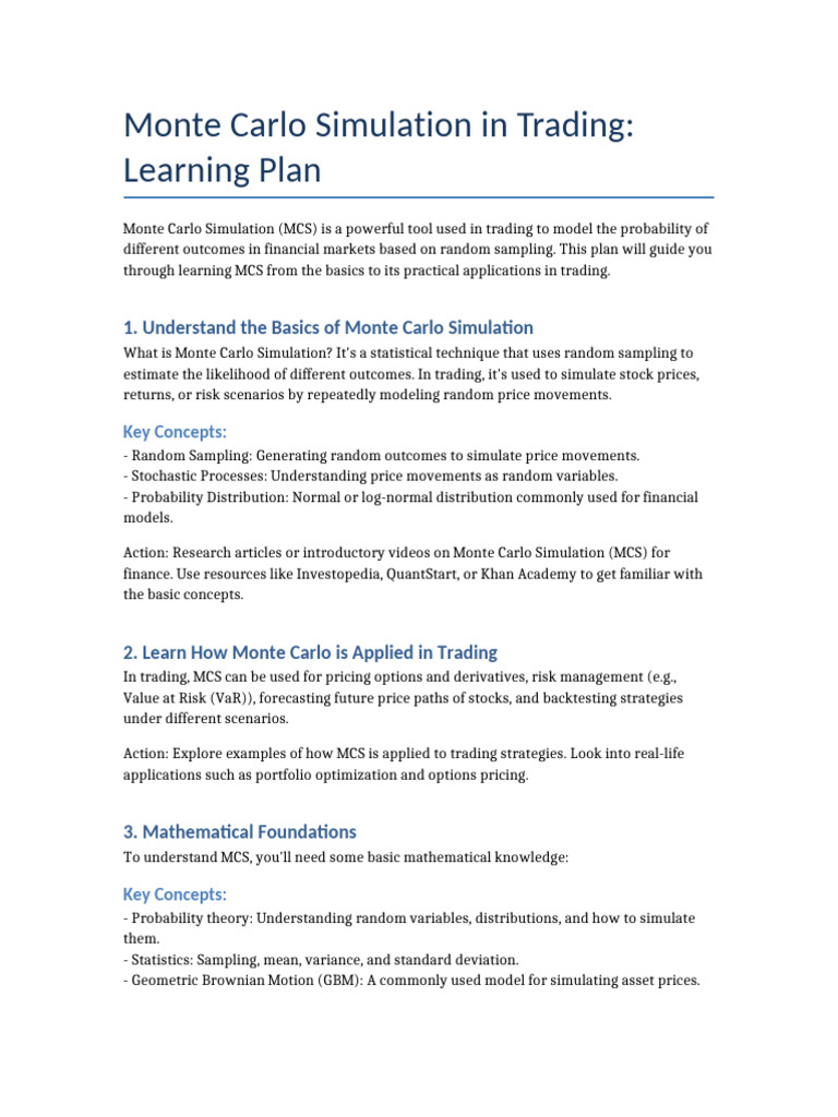 Monte Carlo Simulation in Trading Guide | PDF | Applied Mathematics ...