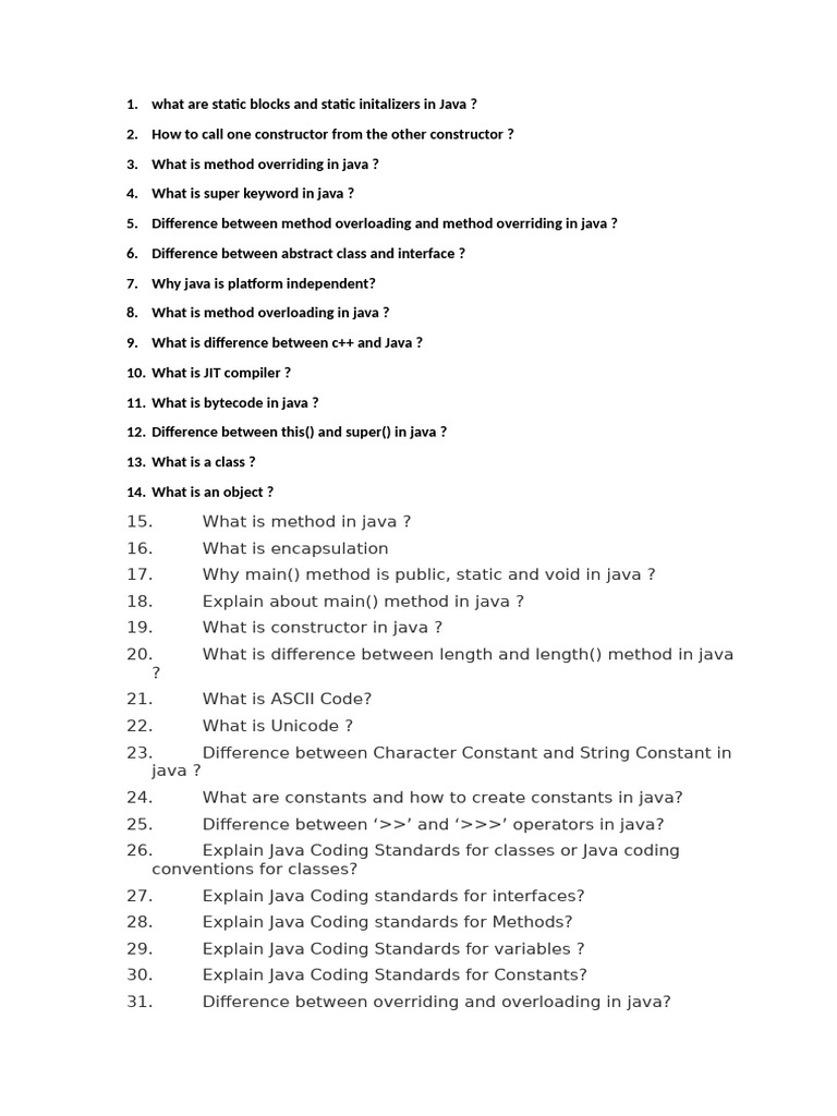Java Interview Questions | PDF | Method (Computer Programming) | Class (Computer Programming)