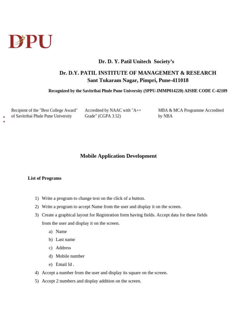 Final List of MAD Programs | PDF | Android (Operating System) | Mobile App