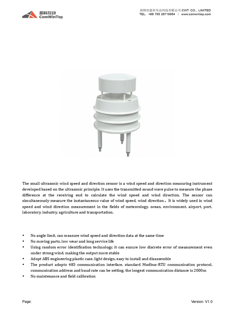 CWT-UWD-SD RS485 Ultrasonic Wind Speed and Direction Sensor Manual | PDF | Computer Engineering ...