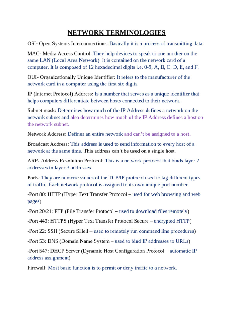 Network Terminologies | PDF