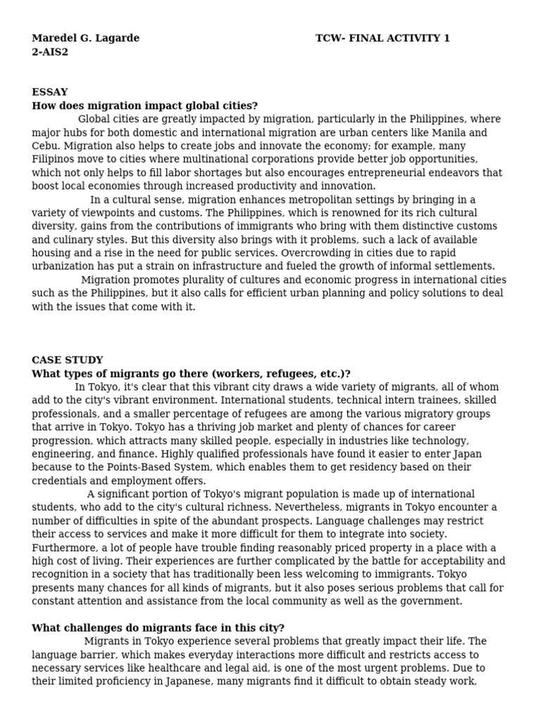 TCW- FINAL ACT 1 | PDF | Cost Of Living | Immigration