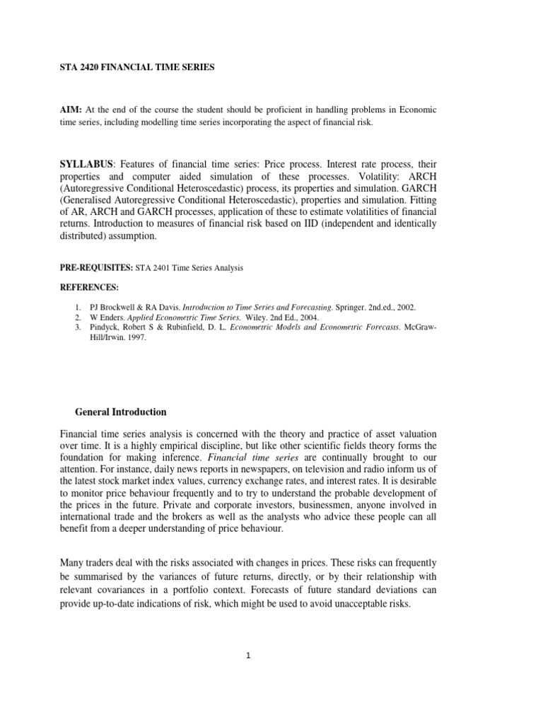 1 STA 2420 Financial Time series Notes 1 | PDF | Time Series | Risk