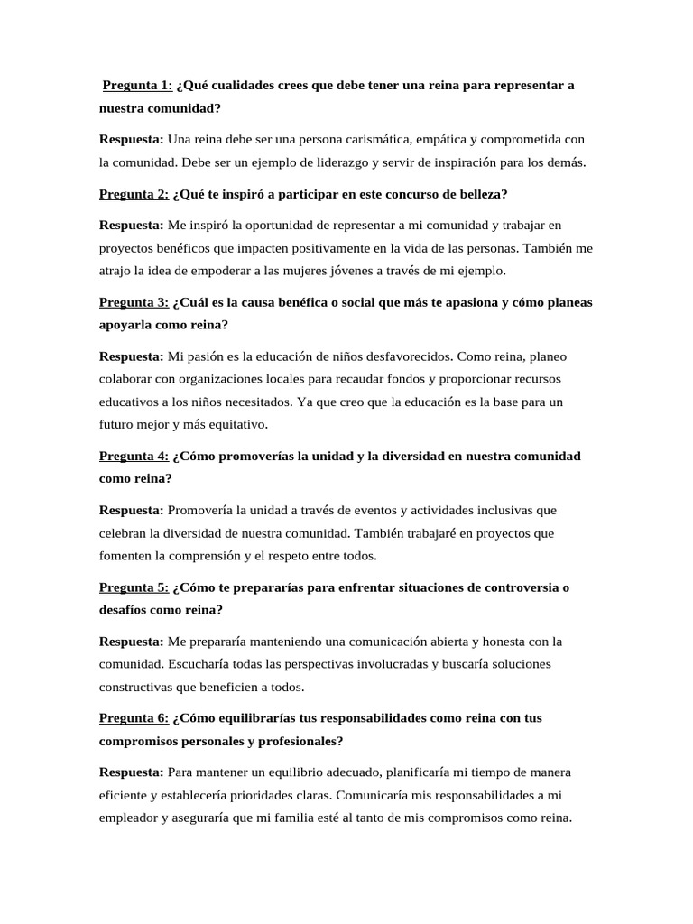 Preguntas para Candidatas A Reina | PDF | Igualdad de género | Estudios de género