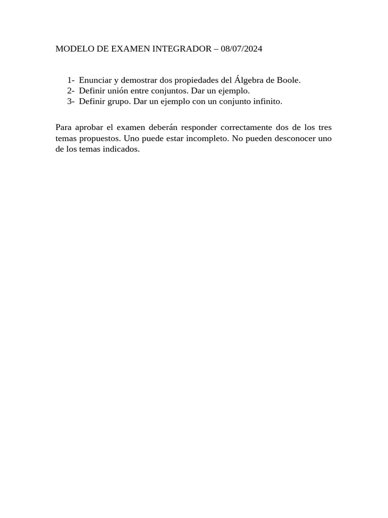 Modelo de Examen Integrador | PDF