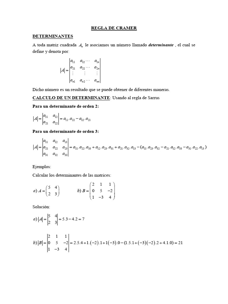 Regla de Cramer | PDF | Determinante | Teoría de la matriz