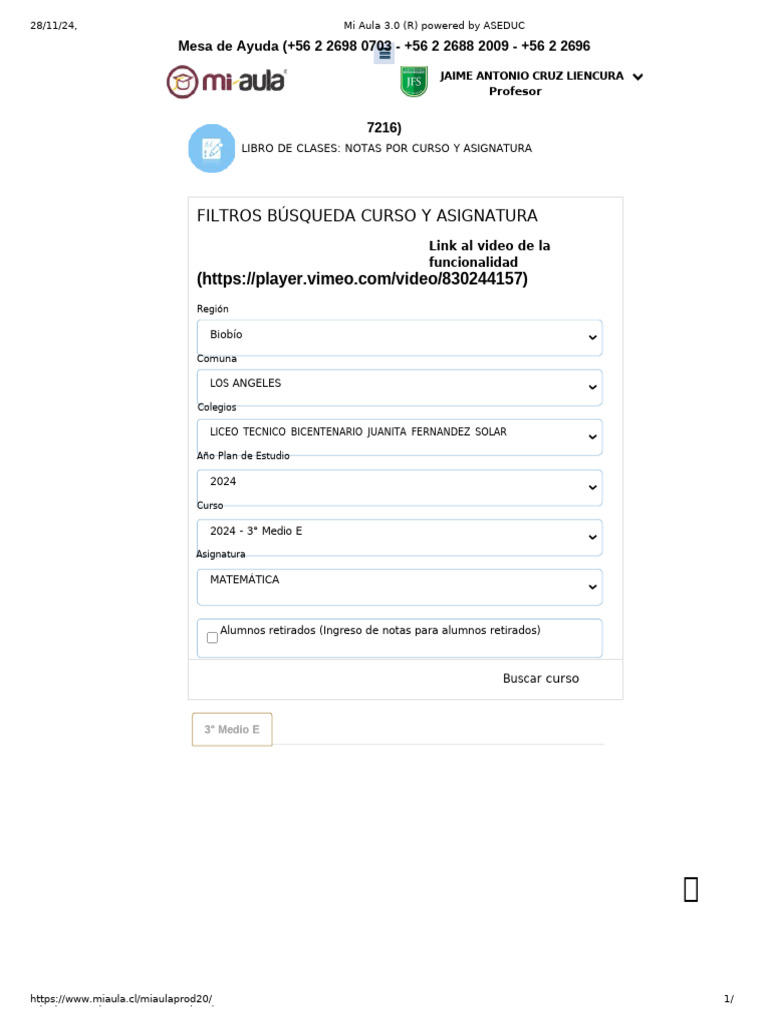 Filtros Búsqueda Curso Y Asignatura: Mesa de Ayuda (+56 2 2698 0703 - +56 2 2688 2009 - +56 2 ...