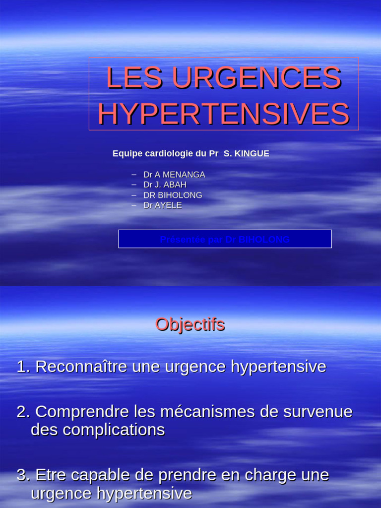 LES URGENCES HYPERTENSIVES présentation | PDF | Accident vasculaire cérébral | Hypertension ...