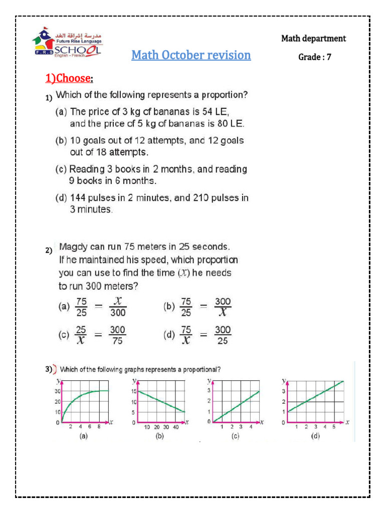 Grade 7 Math Revision Questions | PDF