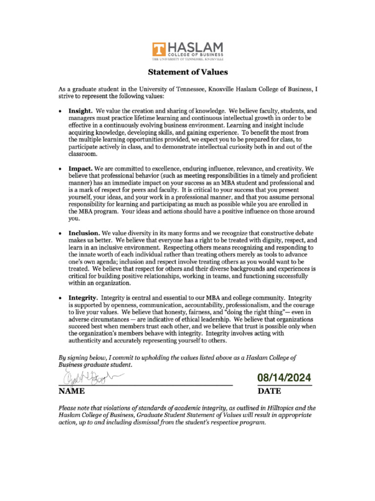 Statement of Values | PDF