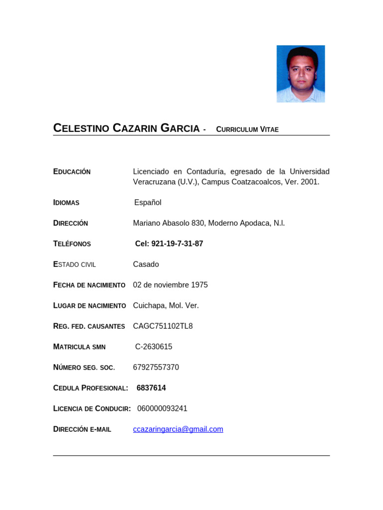 Celestino Cazarin Garcia Curriculumvitae | PDF | Contabilidad | Business