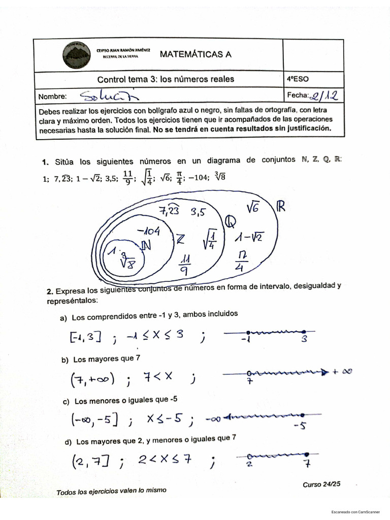 Solución Control Tema 3 Los Números Reales | PDF