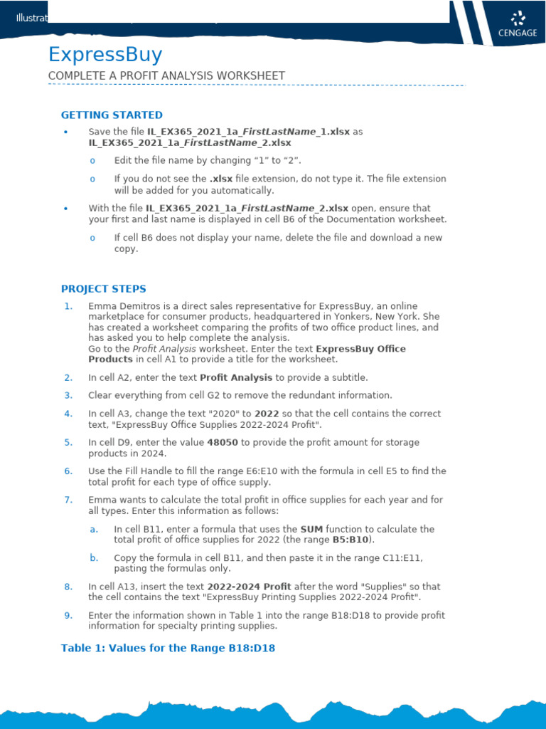 Instructions IL EX365 2021 1a | PDF | Worksheet | Computing