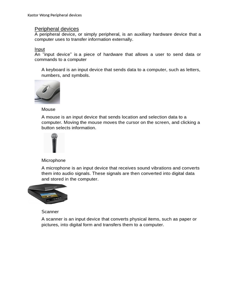 Peripheal devices for a | PDF | Input/Output | Computer Hardware