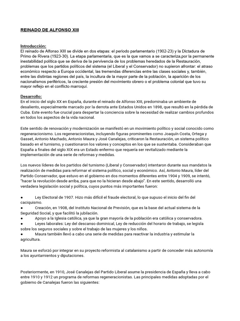 Reinado de Alfonso Xiii | PDF | España | Política de españa