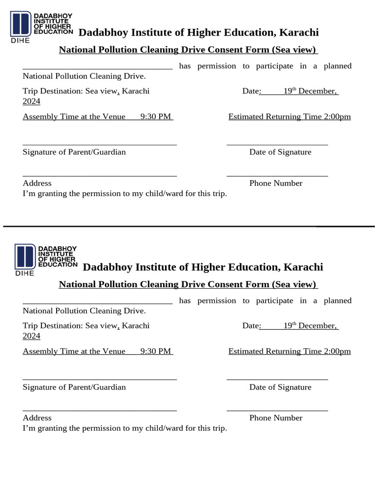 National Pollution Cleaning Drive Consent Form | PDF