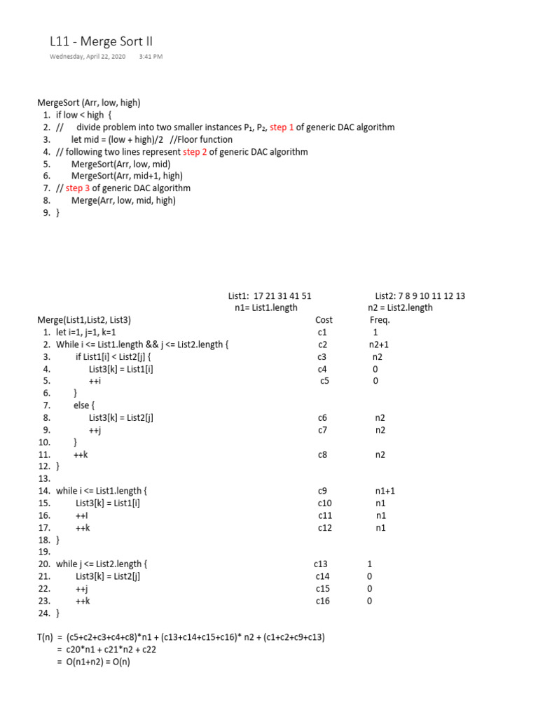 L11 Merge Sort II | PDF