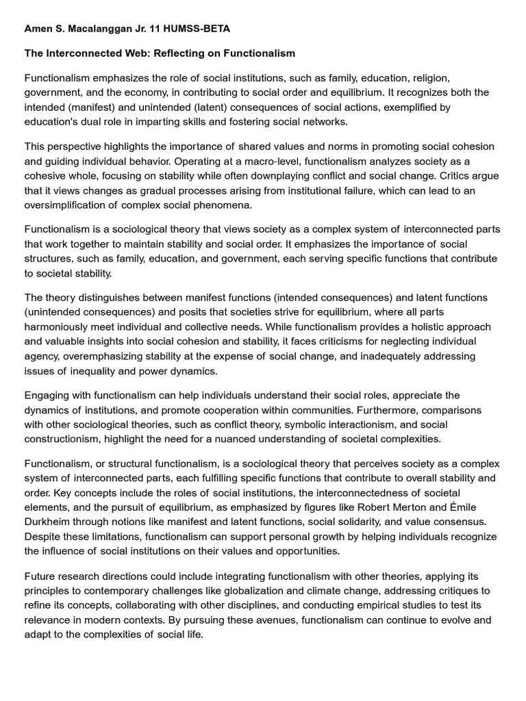 FUNCTIONALISM_20241213_005657_0000 | PDF | Sociology | Liberal Arts ...