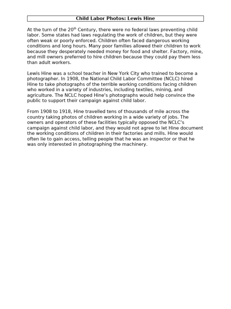 Child Labor Photos and Chart | PDF