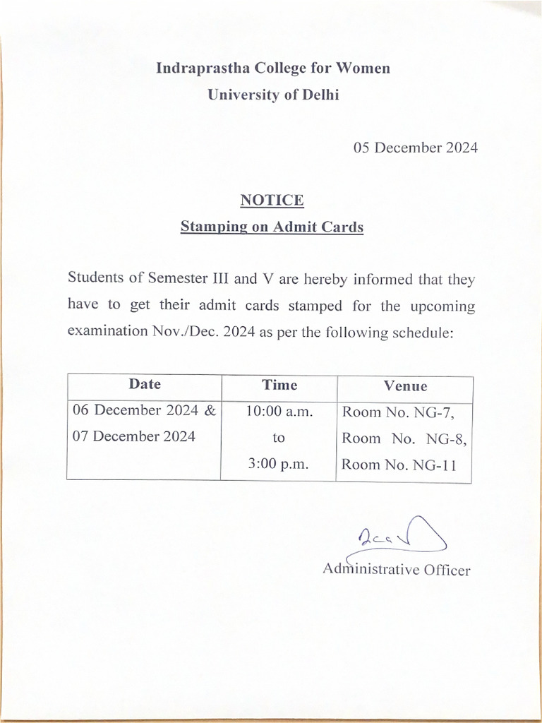 Notice For Admit Card Stamping | PDF
