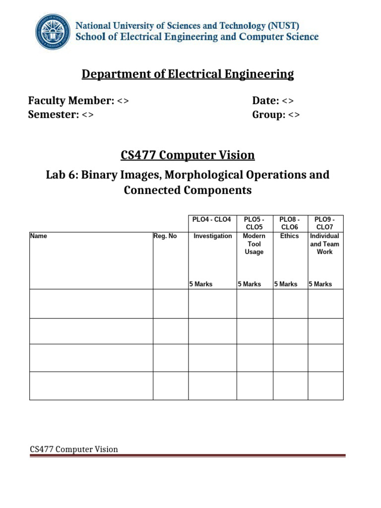 CV Lab 06 - Binary Images, Morphological Operations, Connected Components-1 | PDF | Control Flow ...