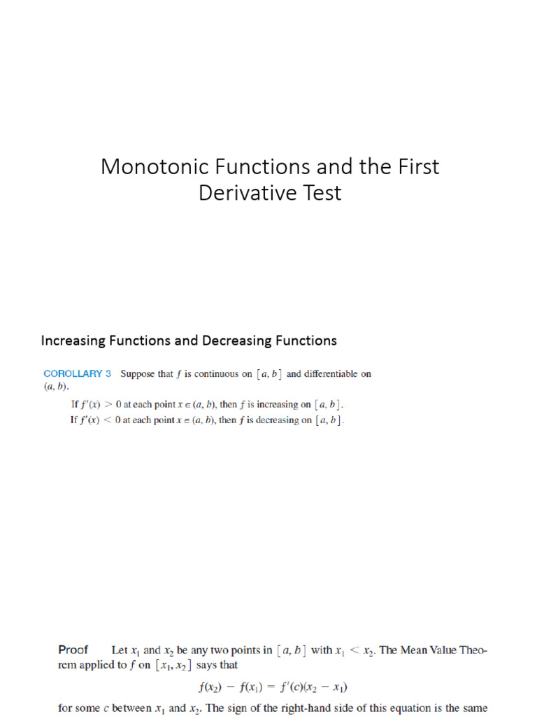 Lecture 22 Monotonic Functions and the First Derivative Test | PDF