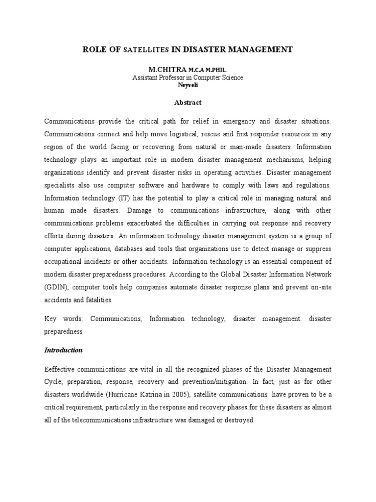 Role of Satellites in Disaster Management | PDF | Emergency Management ...