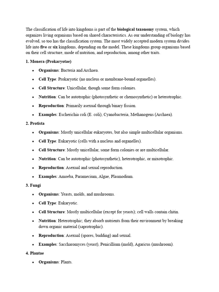 Classification of Life: 6 Kingdoms Explained | PDF | Cell (Biology ...