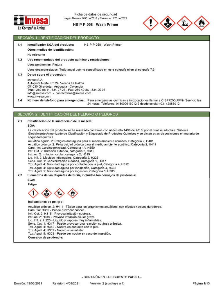 FDS Wash Primer | PDF | Química