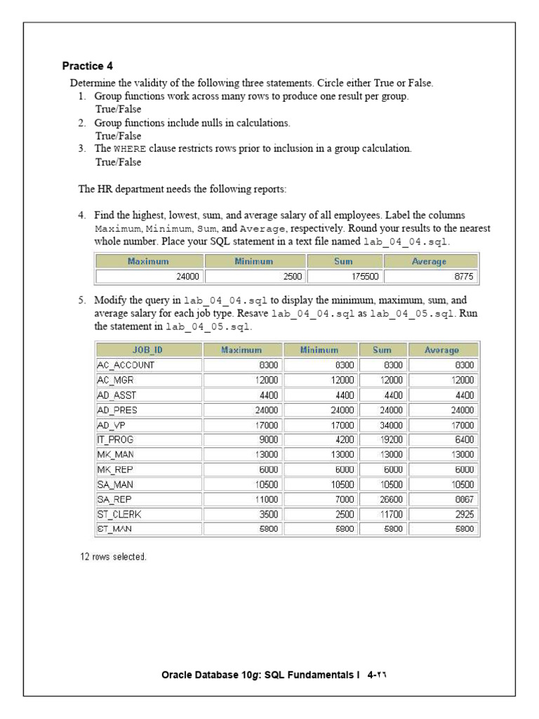SQL Practice for HR Reports | PDF