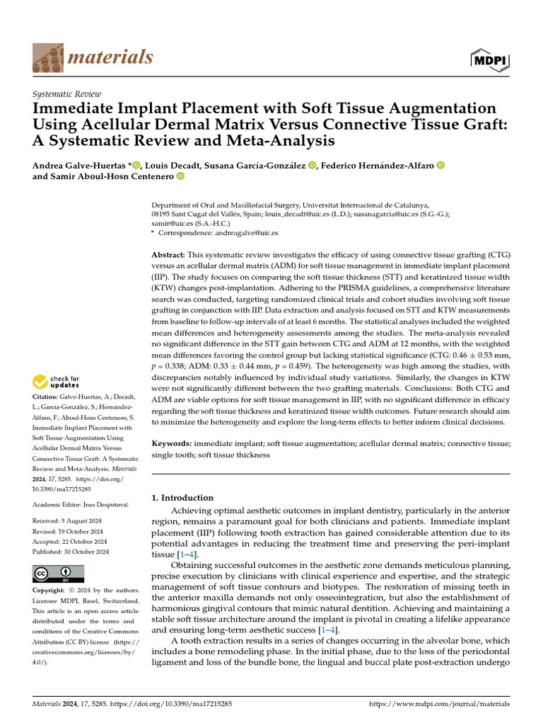 Immediate Implant Placement With Soft Tissue Augmentation Using Acellular Dermal Matrix Versus ...