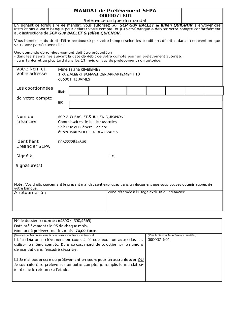 Mandat de Prélèvement SEPA à Compléter | PDF