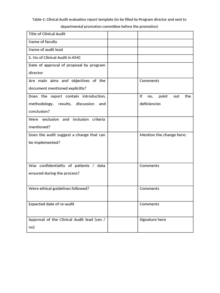 Clinical Audit Evaluation Report Template KTH | PDF