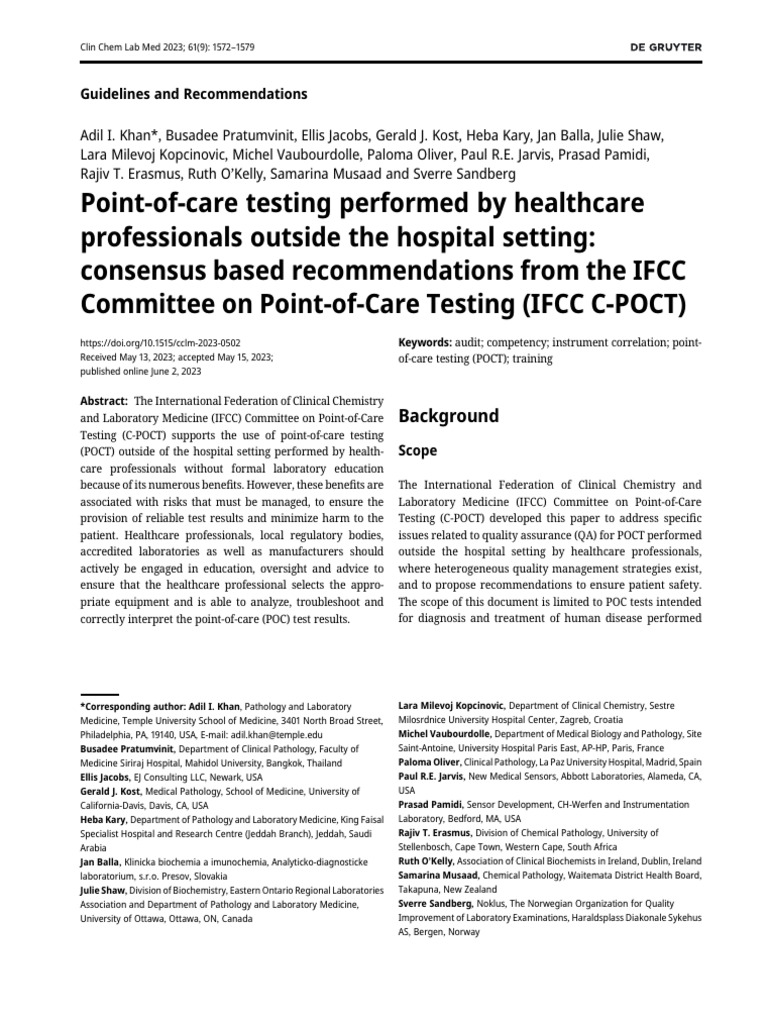 POCT Guidelines for Non-Hospital Settings | PDF | Health Care | Medicine