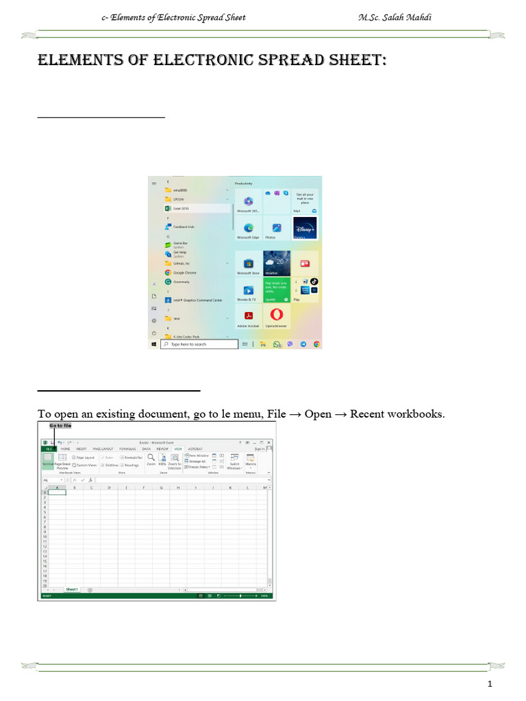 c- Elements of Electronic Spread Sheet | PDF | Spreadsheet | Microsoft Excel