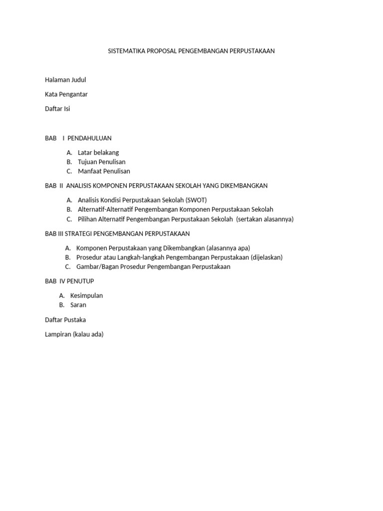 Sistematika Proposal Pengembangan Perpustakaan | PDF