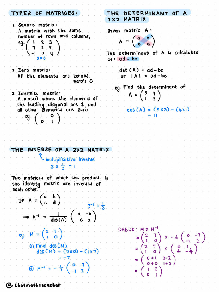 Grade 10 AP - Inverse of A 2x2 Matrix | PDF