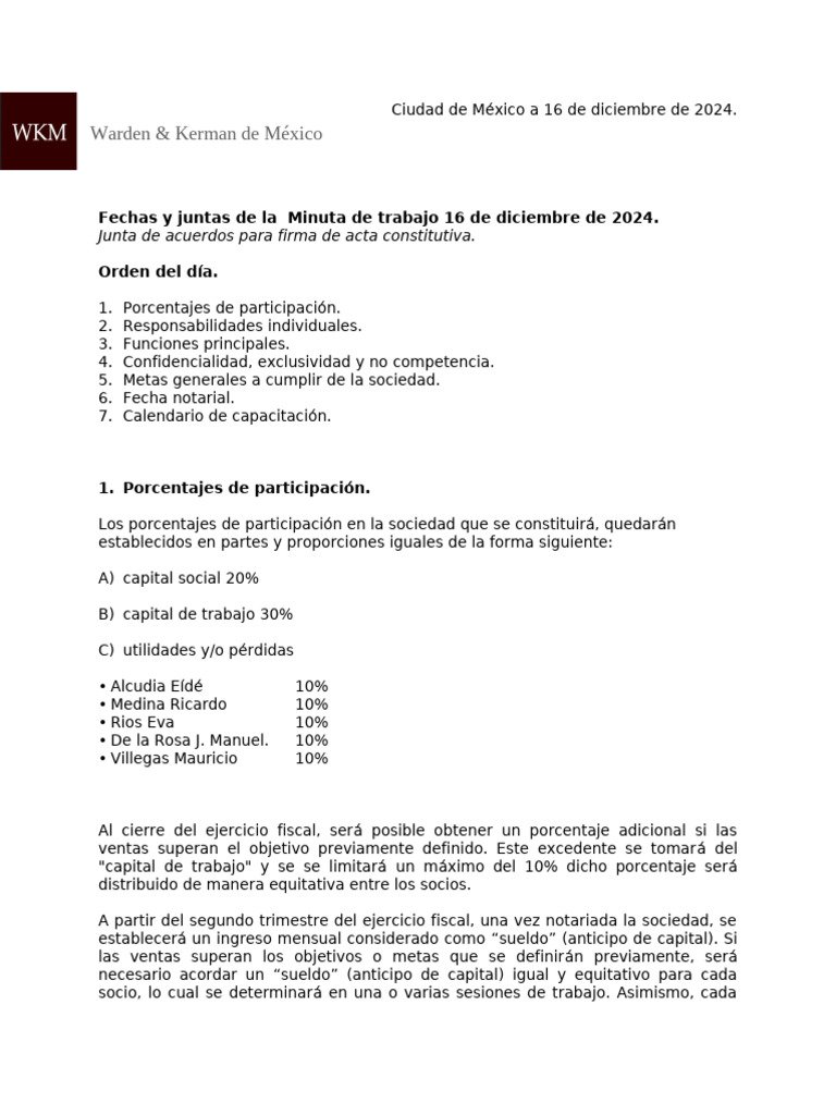 16 Dic 24 Minuta de Trabajo | PDF