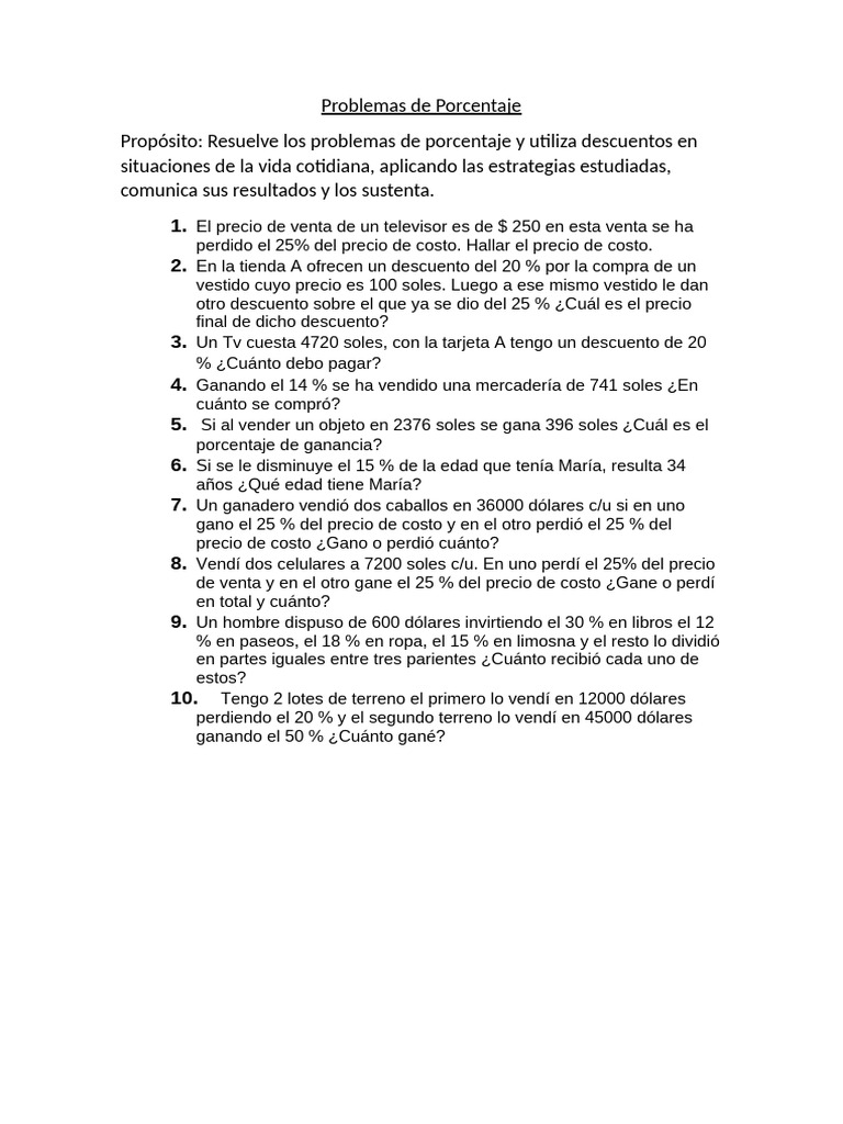 Problemas de Porcentaje | PDF