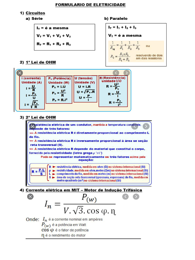 Formulário de Eletricidade | PDF