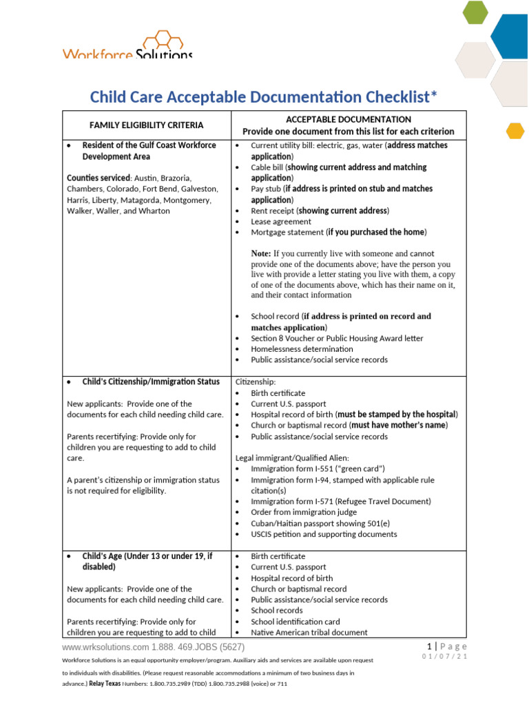 Childcare-Acceptable-Documentation-Checklist | PDF | Birth Certificate ...