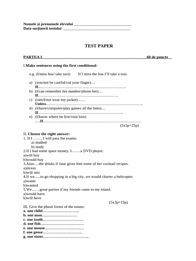 Test Engleza Clasa A Viia 2 | PDF | Linguistic Morphology | Languages