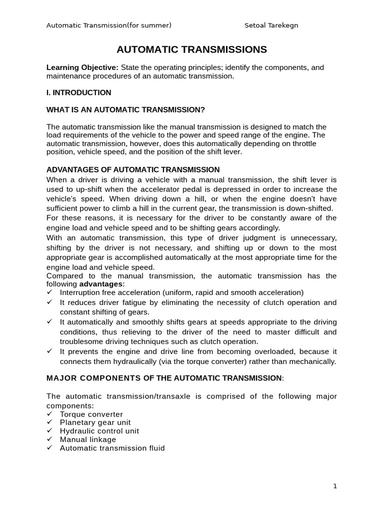 AUTOMATIC TRANSMISSIONS | PDF | Automatic Transmission | Manual Transmission