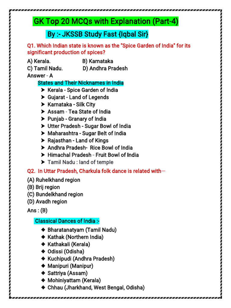 JKSSB Exam Prep: Top 20 MCQs | PDF