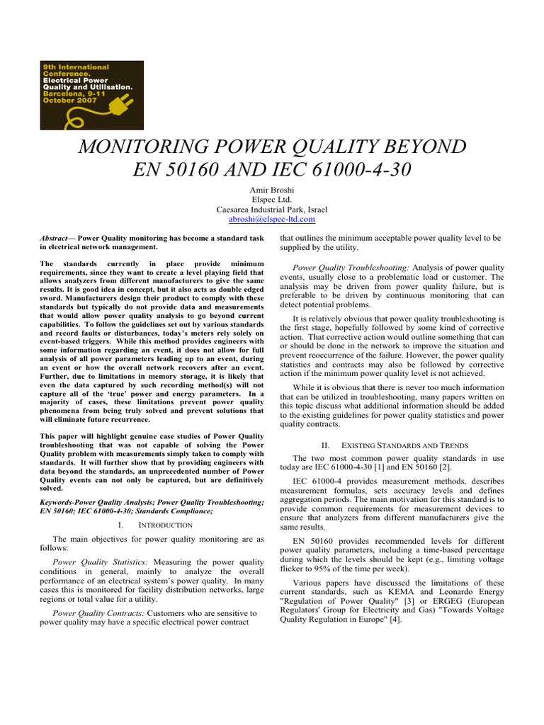 Monitoring Power Quality Beyond EN 50160 and IEC 61000-4-30 | PDF | Electrical Engineering ...