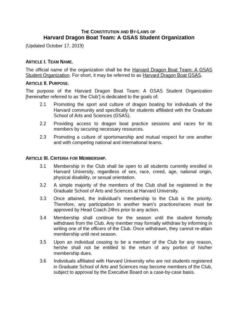 Harvard Dragon Boat GSAS Constitution | PDF | Presidents Of The United ...