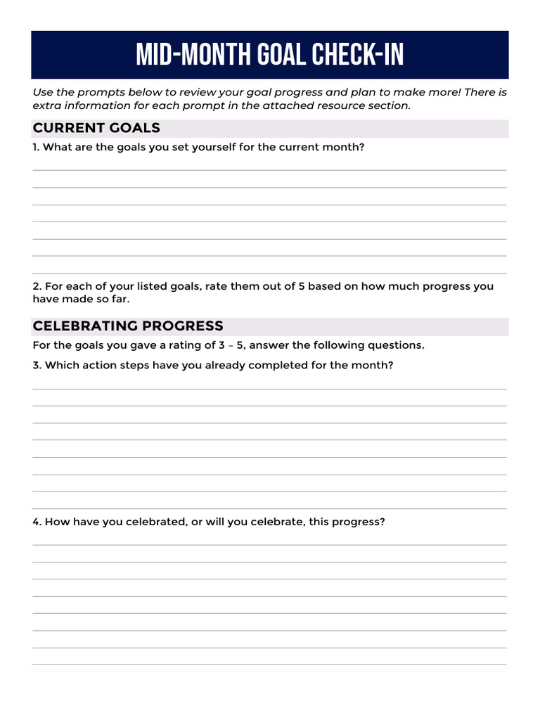Mid-Month Goal Check-In Worksheet | PDF | Goal | Cognitive Science