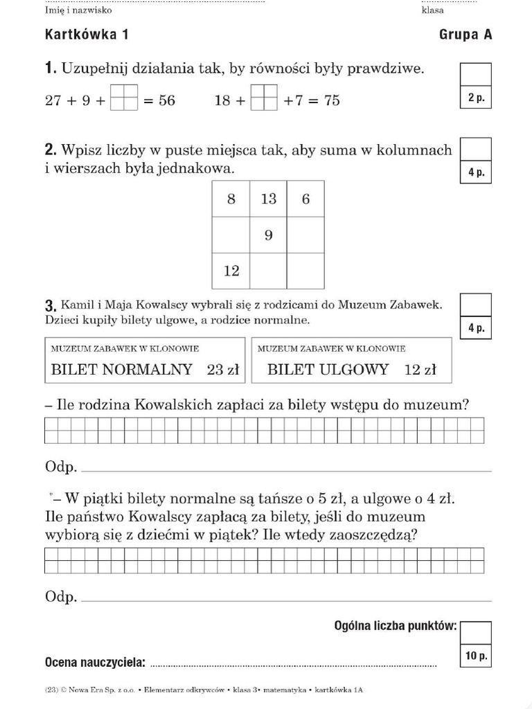 Kartkówka Matma 1 | PDF