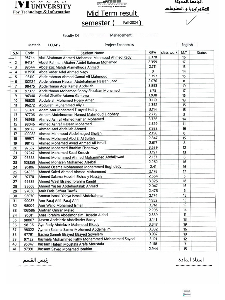 Project Eco Mid Result | PDF