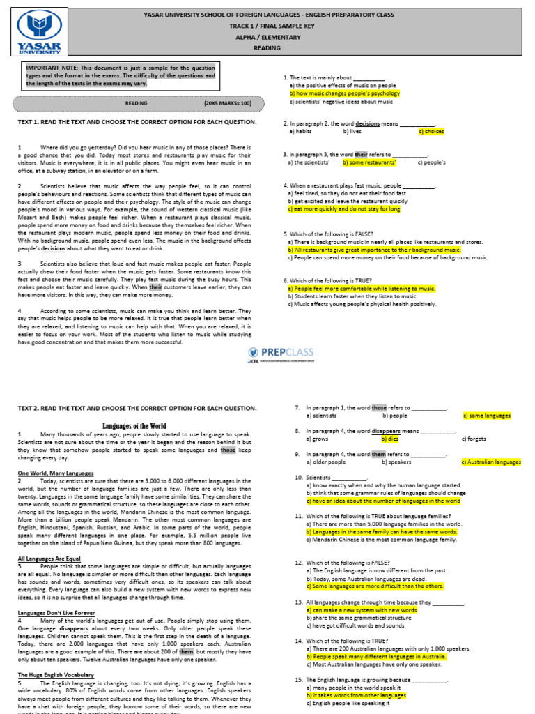 2024-2025 t1 Elementary Reading Final Sample Key | PDF | English Language | Grammar